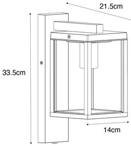 Venkovní nástěnná lampa černá s žebrovaným sklem a senzorem soumraku - Charlois