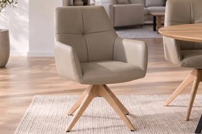 Designová otočná židle Devassy taupe kůže / dub