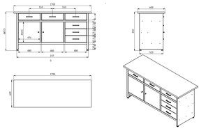 Pracovní stůl se zásuvkami a skříňkou HENRY, 1700 x 850 x 600 mm, antracitově modrý