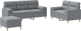 3dílná sedací souprava s polštáři světle šedá textil 3201624