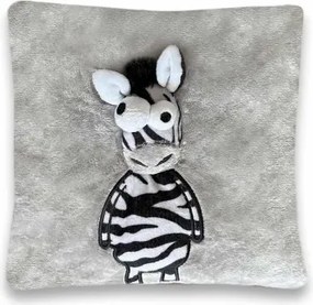 Dětský plyšový polštář 3D zebra 25x25 cm, šedý