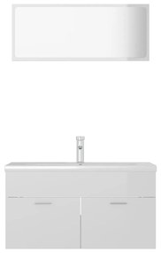 Set koupelnového nábytku - s umyvadlem a baterií - 91 cm - dřevotříska | bílý s vysokým leskem
