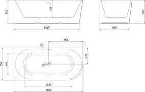 Mexen Silo, rohová volně stojící rýhovaná vana, levá, 150 x 75 cm, bílá lesklá, 52891507500L-SS