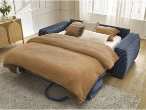 Tmavě modrá manšestrová pohovka na každodenní spaní/rozkládací 220 cm Hugo – Bobochic Paris
