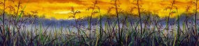 DIMEX | Fototapeta do kuchyně Denimová malba luční trávy KI-260-210 | 260 x 60 cm | žlutá, hnědá, modrá, zelená