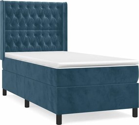 Box spring postel s matrací tmavě modrá 90x200 cm samet 3132841