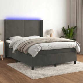 Box Spring Postel S Matrací A Led Samet Tmavě Šedá Hladký design 140 x 19