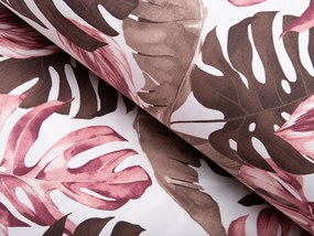 Biante Bavlněný oválný ubrus Sandra SA-227 Hnědé a starorůžové tropické listy na bílém 100x140 cm