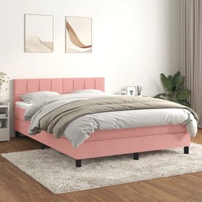 vidaXL Box spring postel s matrací růžová 140x200 cm samet