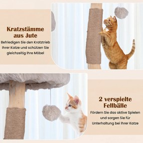 Costway Škrabadlo 147 cm škrabadlo pro kočky s jeskynní houpací sítí