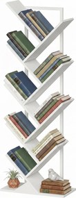 HOMCOM Tree-Shaped 9-Tier Slim Bookshelf, Corner/Storage Shelf for CDs, DVDs, Vinyl, Living Room, Bedroom, Office, White | Aosom