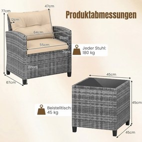 Costway Ratanový set zahradního nábytku 3-dílný balkonový nábytek s 2 – béžový