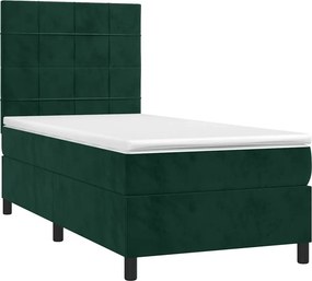 Box spring postel s matrací a LED tmavě zelená 100x200 cm samet 3136110