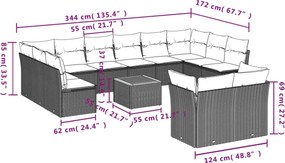 13dílná zahradní sedací souprava s poduškami šedá polyratan 3223918
