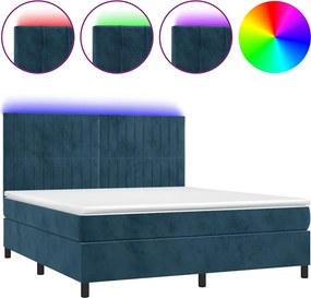 Box spring postel s matrací a LED tmavě modrá 160x200 cm samet 3136255