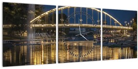 Obraz mostu s fontánou (s hodinami) (90x30 cm)