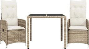 3dílný zahradní bistro set s poduškami béžový polyratan 3277095