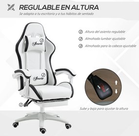 Vinsetto Herní Židle Racing Gamer Židle z PU Kůže s Nastavitelnou Výškou, Sklopením 135°, Opěrkou Hlavy, Bederní Opěrkou a Výsuvnou Opěrkou na Nohy p…
