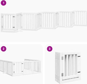 Zábrana pro psy s dvířky skládací 9 panelů bílá 450 cm topol 3155647