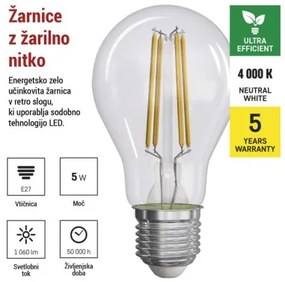 Emos lighting LED žárovka Filament A60 A CLASS/ E27 / 5 W (75 W) / 1 060 lm / neutrální bílá 1525283412