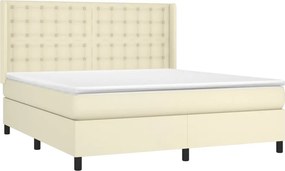 Box spring postel s matrací a LED krémová 160x200 cm umělá kůže 3139393