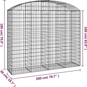 Klenutý gabionový koš 200 x 50 x 160/180 cm pozinkované železo 153478