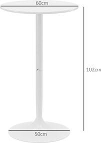 HOMCOM barový stůl vysoký kulatý kuchyňský stůl Ø60 cm do obývacího pokoje jídelny ocelový bílý výškově nastavitelný | Aosom.de