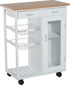 HOMCOM Kuchyňský Vozík Vícefukční Servírovací Vozík S Regály a Kolečky pro Koupelnu a Ložnici 70x37x85 cm Dřevo | Aosom