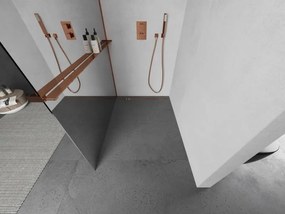Mexen Kioto+ L, sprchová zástěna Walk-In s poličkou a věšákem 70 x 200 cm, 8mm sklo vzor zrcadlo, růžové zlato profil, 800-070-123-60-50