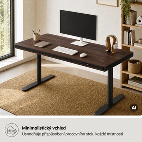 Elektrický psací stůl sit-stand se zásuvkou a bezdrátovou nabíječkou Qi černý/ořech, 1400 mm: ELLIS