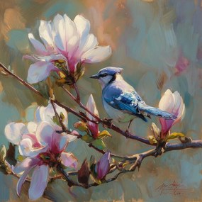 Tištěný obraz na plátně 32x32 cm Bluejay &amp; Blossom – Styler