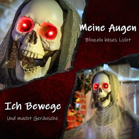 Outsunny Halloween dekorace Smrtka venkovní 183 cm Animovaná mluvící Halloween Smrtka se svítícíma očima a strašidelnými zvuky Halloweenská dekorace …