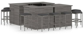 vidaXL 16dílný zahradní barový set s poduškami polyratan šedý