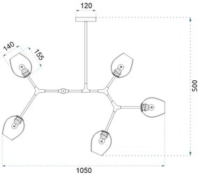 Toolight Skleněné koule 5 ramenná závěsná lampa APP506-5C zlatá