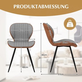 Costway Sada 2 jídelních židlí Polstrované akcentové židle se zakřiveným