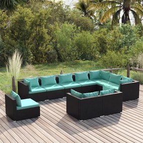 vidaXL 10dílná zahradní sedací souprava s poduškami polyratan [3102658] Barva: Černo-modrá