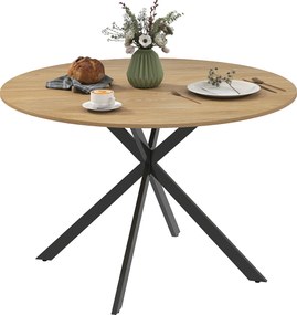 HOMCOM Kulatý Jídelní Stůl pro 4 Osoby, Ø120cm Kuchyňský Stůl v Průmyslovém Stylu se Steelovými Nohy, pro Jídelnu, Kuchyň, Pracovnu, Dub | Aosom