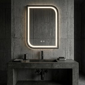 Rea Zrcadlo 80x60 cm s vyhříváním a regulovatelným LED osvětlením HOM-00208 černá kartáčovaná