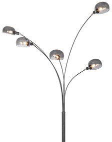 Designová stojací lampa černá s kouřovým sklem 5-light - Sixties Marmo