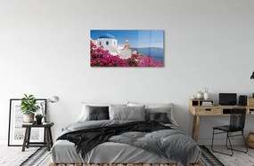 akrylový obraz Řecko květiny mořské stavby 100x50 cm