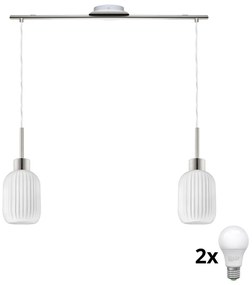 LED Lustr na lanku HARMA 2xE27/60W/230V matný chrom/bílá