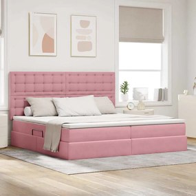 Postel s úložným prostorem a matrací Růžová 200 x 200 cm samet 3372176