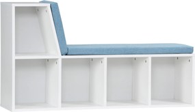 HOMCOM knihovní lavice 2 v 1 s 5 úložnými přihrádkami a 2 polštáři 108 x 30 x 60 cm bílá modrá