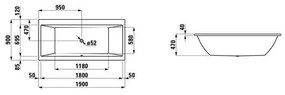 Laufen Pro Vestavná vana 190x90 cm, bílá H2349500000001