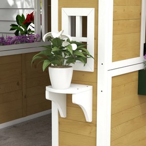 Dětská zahradní chalupa Outsunny, venkovní dům pro děti, s dveřmi, okny a truhlíky, pro děti ve věku 3-8 let, 114 x 126,4 x 135 cm, béžová