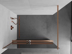Mexen Kioto+, sprchová zástěna Walk-In s poličkou a věšákem 140 x 200 cm, 8mm sklo vzor zrcadlo, měděný matný profil, 800-140-121-65-50