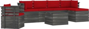 vidaXL 7dílná zahradní sedací souprava z palet + podušky borové dřevo [3061883] Barva: Červená
