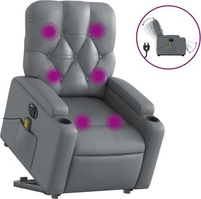 Elektrické zvedací masážní polohovací křeslo šedé umělá kůže 3204796