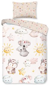 Hnědé/béžové bavlněné dětské povlečení do postýlky 100x135 cm Hugs – Good Morning