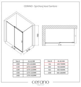 CERANO - Sprchový kout Santoro L/P - černá matná, grafitové sklo - 110x70 cm - posuvný